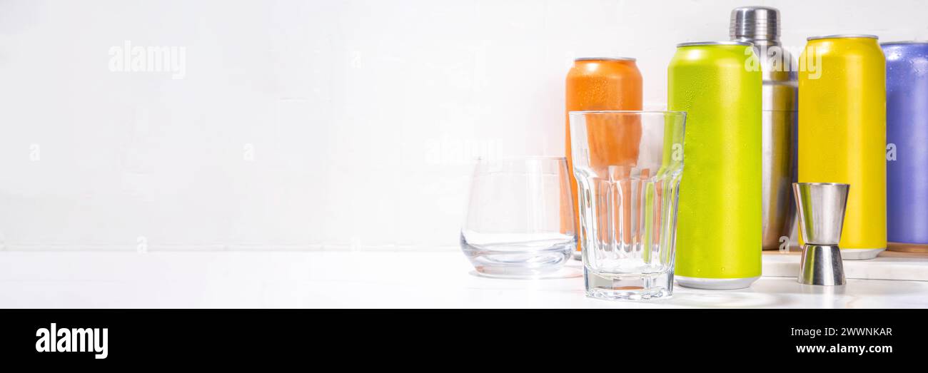 RTD Cocktail or mocktail, Ready to Drink canned beverage in colorful ...