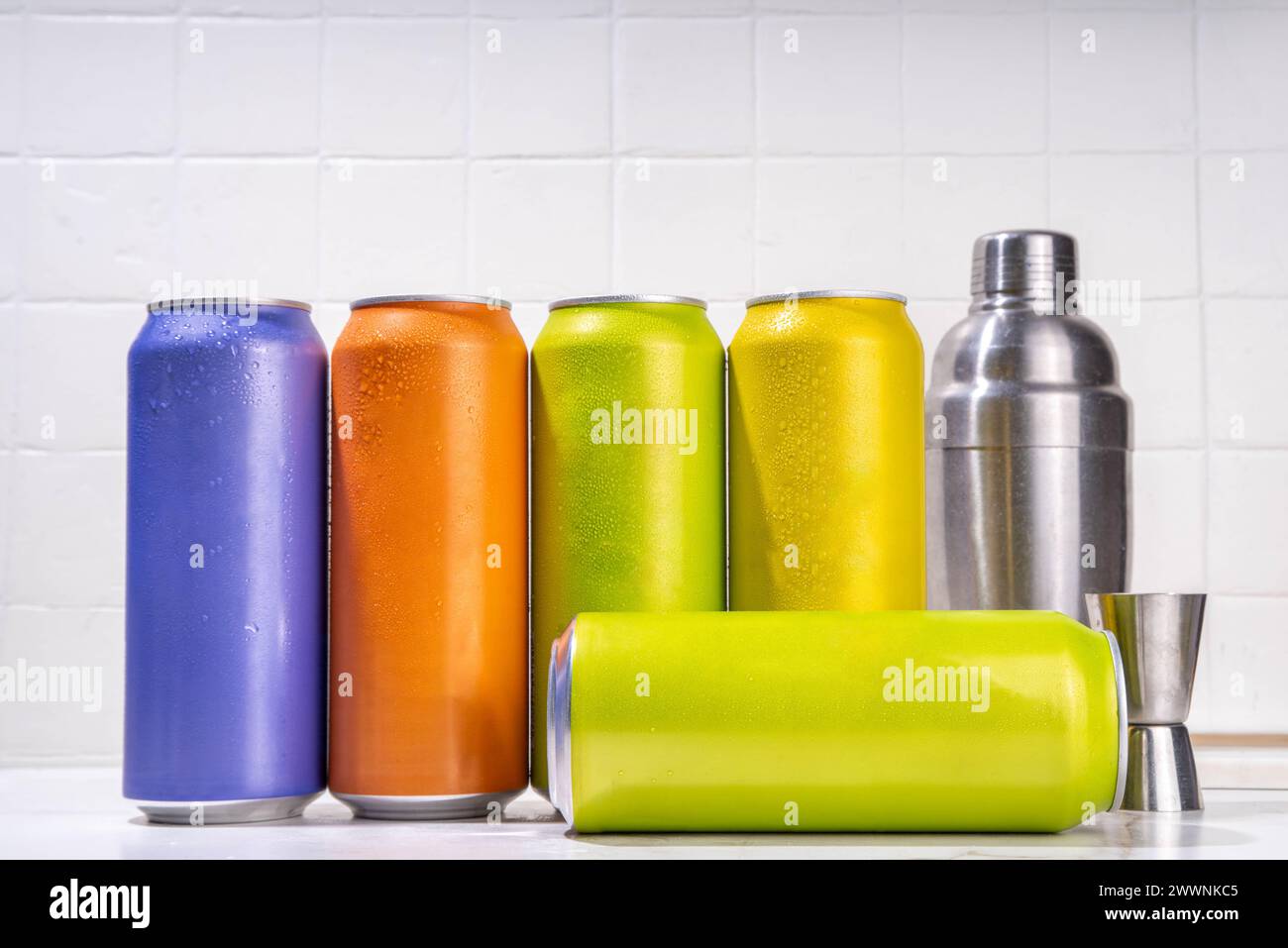 RTD Cocktail or mocktail, Ready to Drink canned beverage in colorful ...