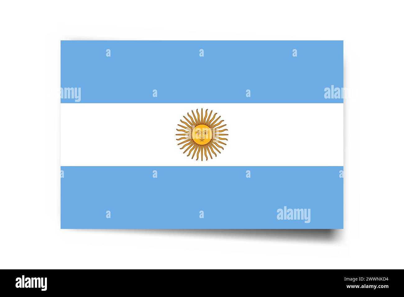 Argentina flag - rectangle card with dropped shadow isolated on white ...