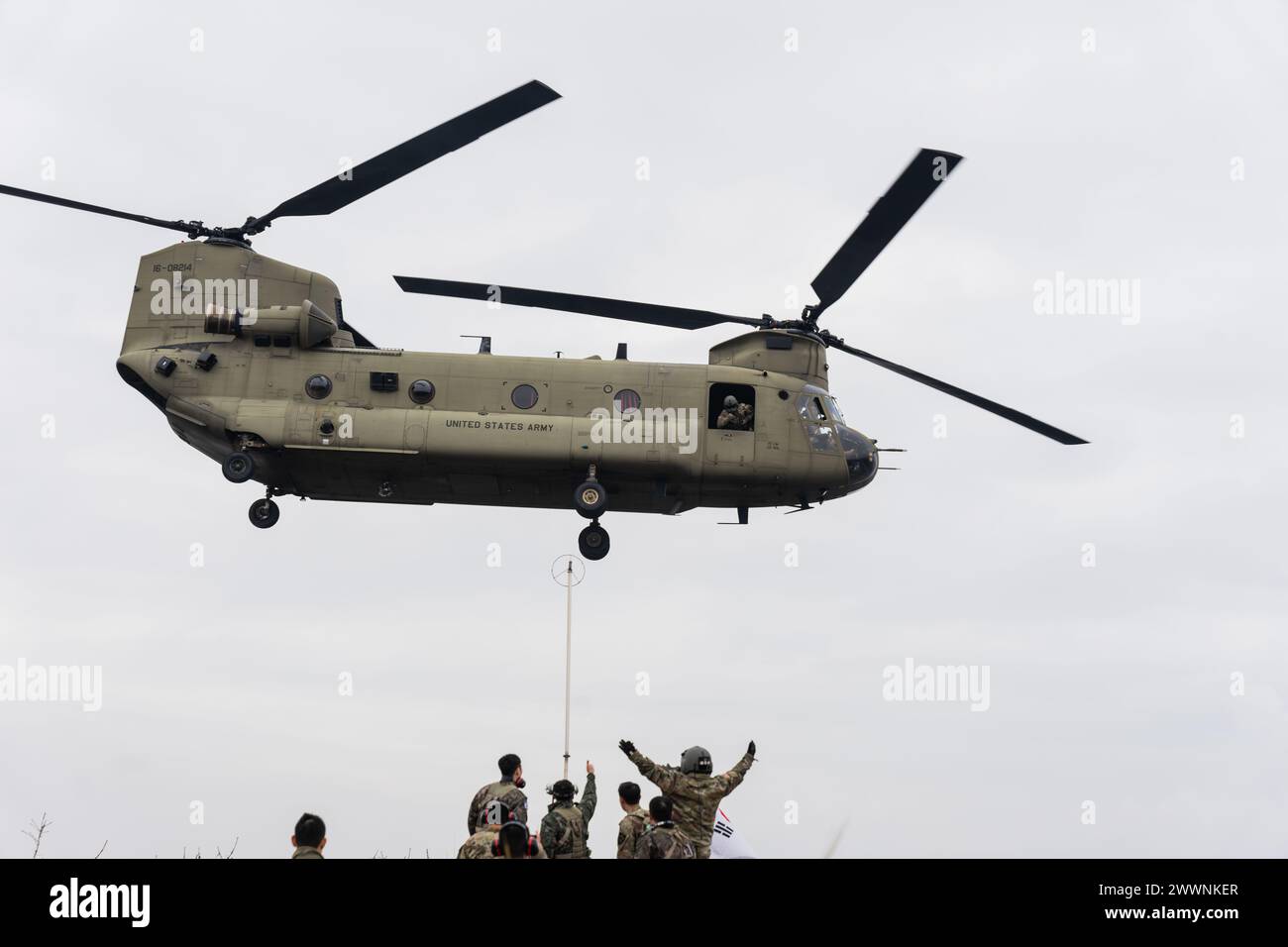 U.S. Army CH-47 Chinook helicopter conducts a flyby over the Republic ...