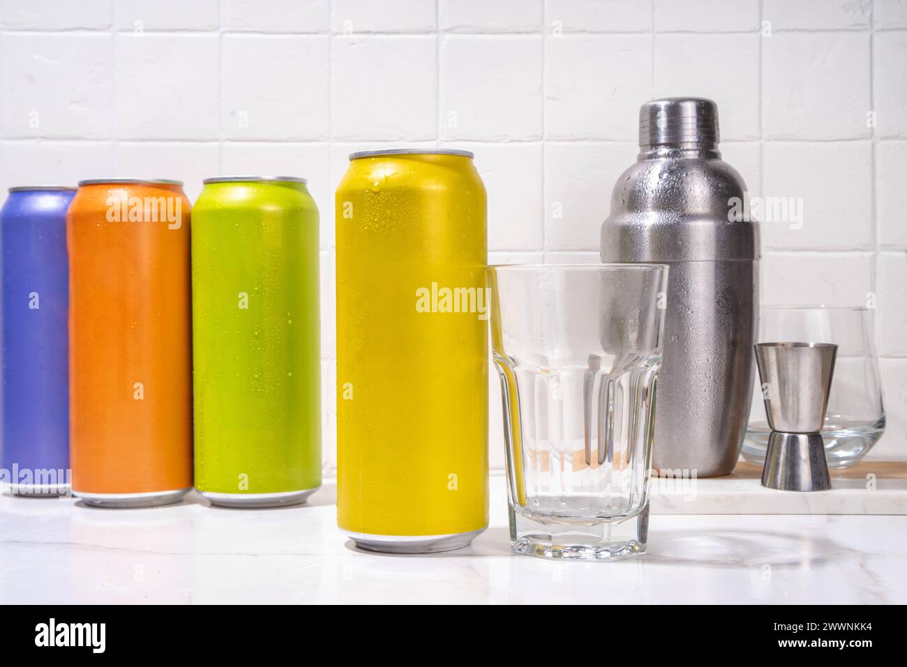 RTD Cocktail or mocktail, Ready to Drink canned beverage in colorful ...