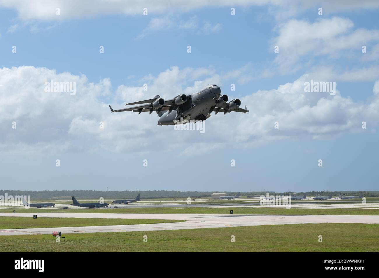 A U.S. Air Force C-17 Globemaster III takes off to support a ...