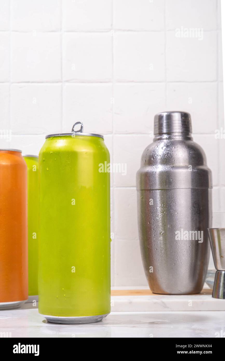 RTD Cocktail or mocktail, Ready to Drink canned beverage in colorful ...