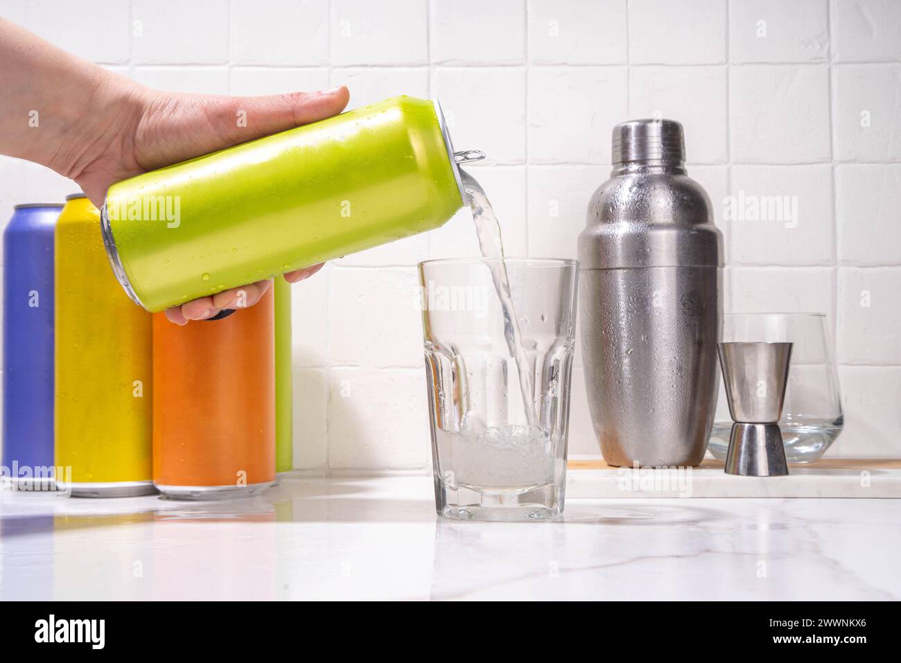 RTD Cocktail or mocktail, Ready to Drink canned beverage in colorful ...