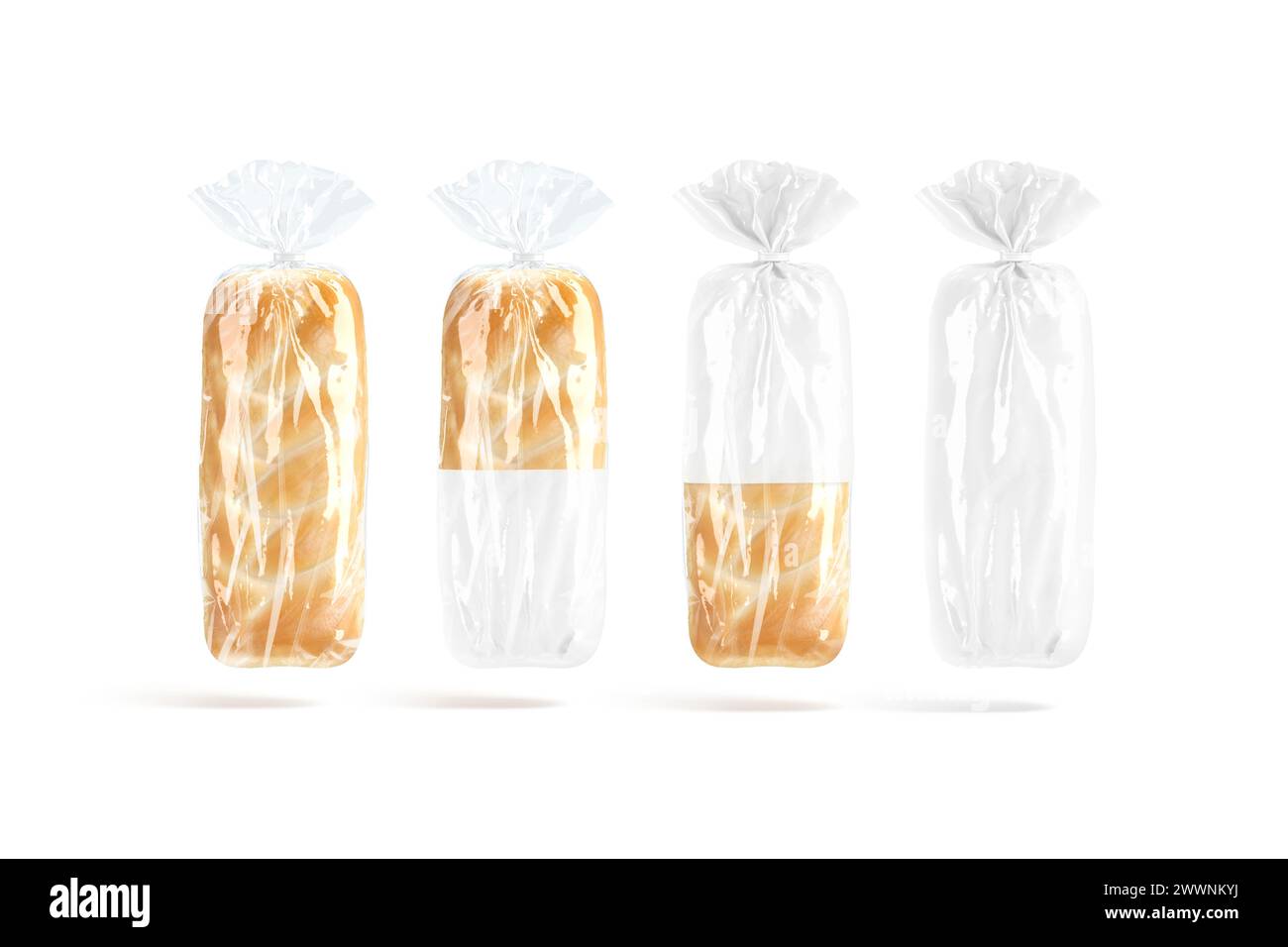 Blank bread in white transparent cellophane pack mockup, no gravity ...