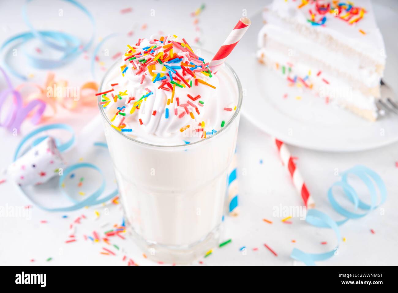 Birthday cake milkshake or smoothie drink. Frozen homemade Birthday ...