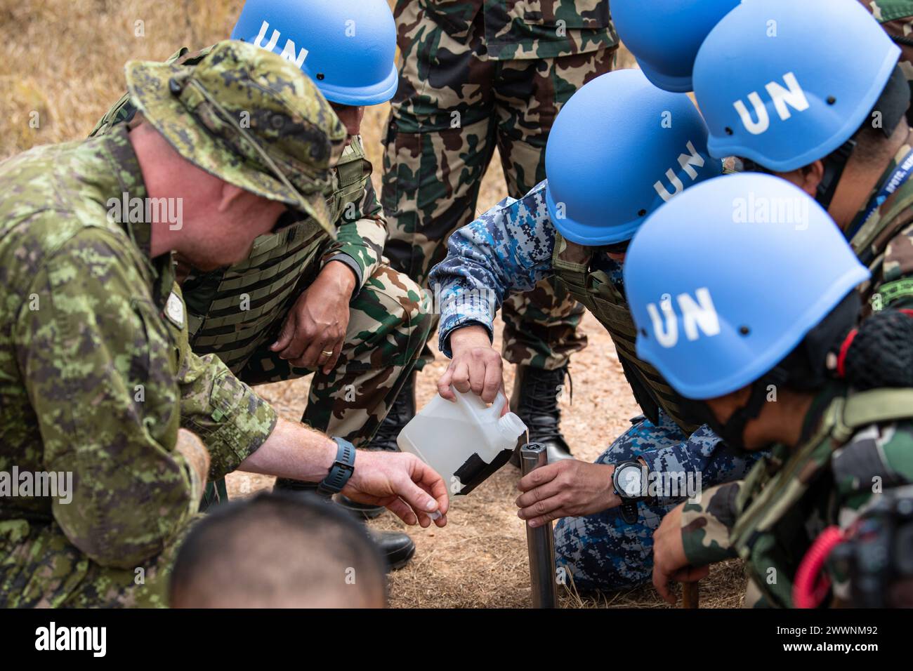 A Canadian Army Explosive Ordnance Disposal (EOD) technician oversees ...