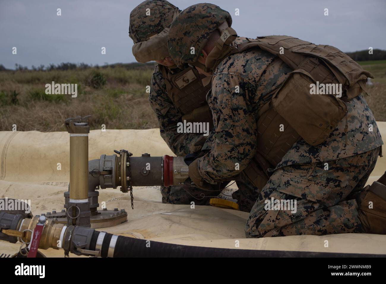 U.S. Marine Corps bulk fuel specialists with Marine Medium Tiltrotor ...
