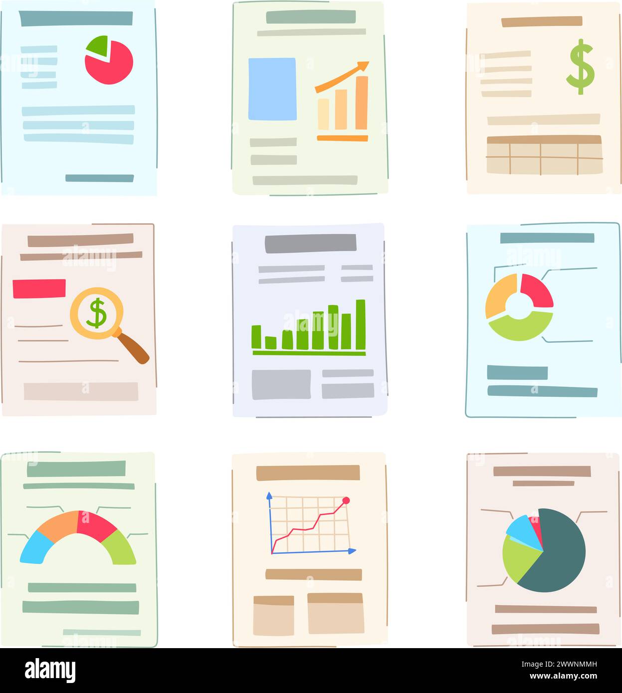 financial report set cartoon vector illustration Stock Vector Image ...