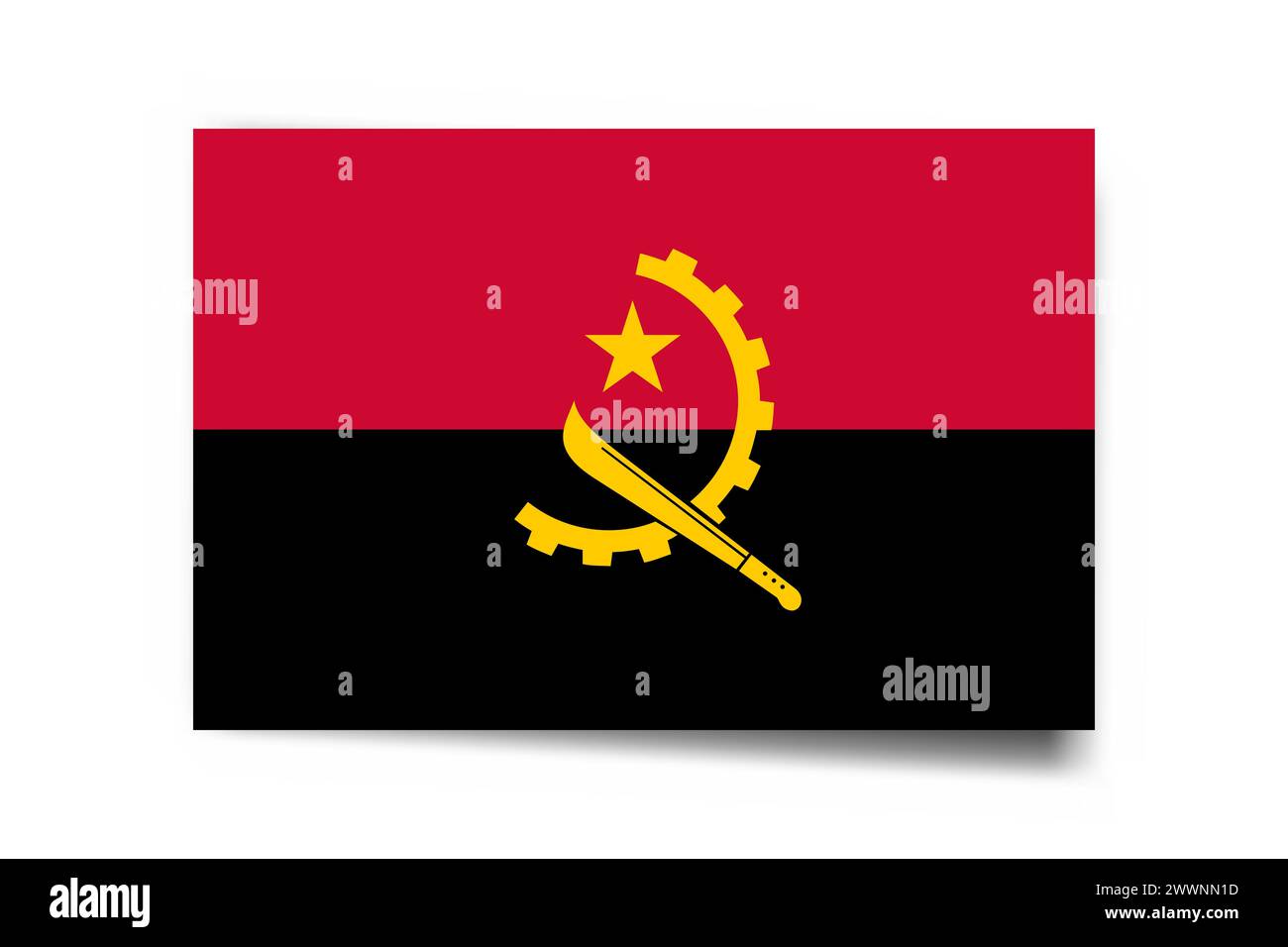 Angola flag - rectangle card with dropped shadow isolated on white ...