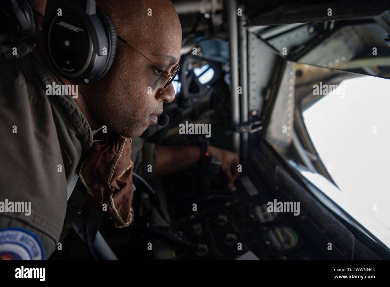 U.S. Airmen from the 100th Air Refueling Wing performs aerial refueling ...
