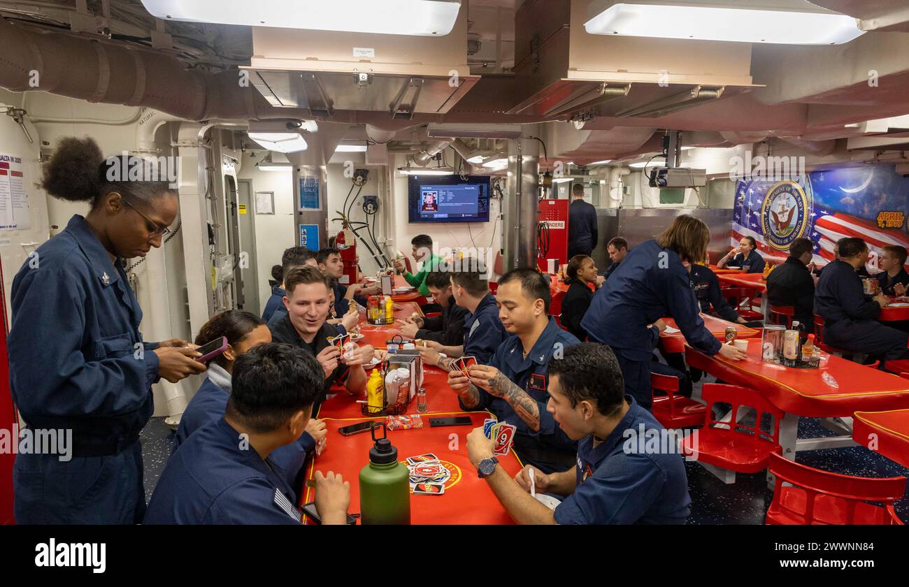 PACIFIC OCEAN (Feb. 14, 2024) Sailors enjoy an ice cream social and ...