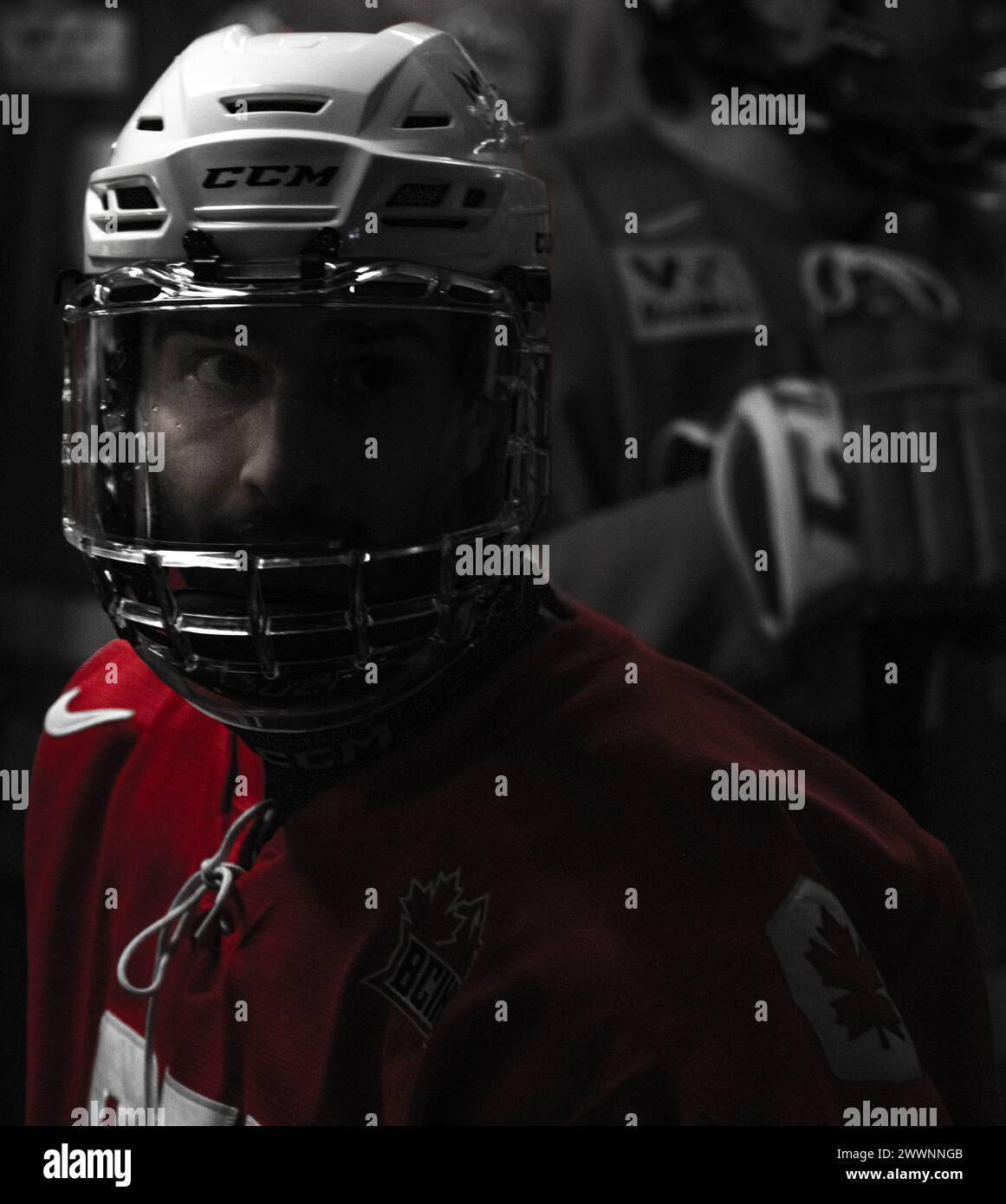 Liam Visram, Simon Fraser University Red Leafs defenceman, gazes across ...