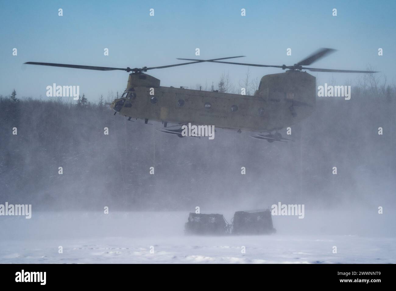 An Alaska Army National Guard CH-47F Chinook helicopter lifts off after ...
