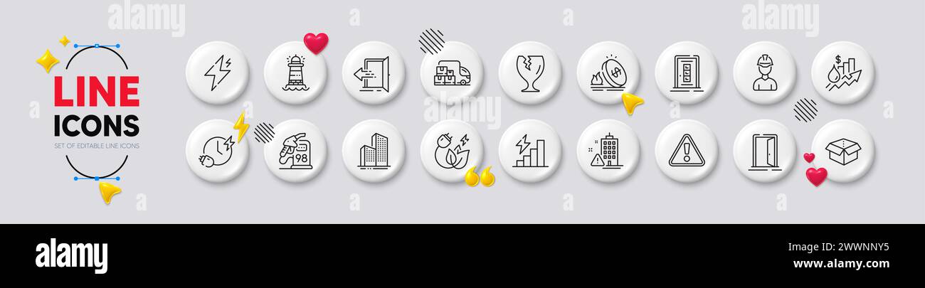 Power, Rise price and Lighthouse line icons. For web app, printing ...