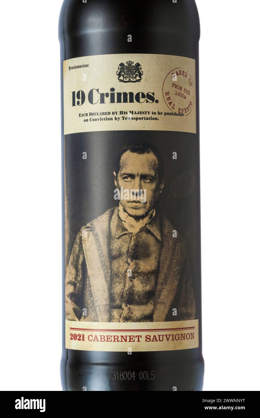 label on bottle of 19 Crimes Cabernet Sauvignon red wine 2021 - product ...