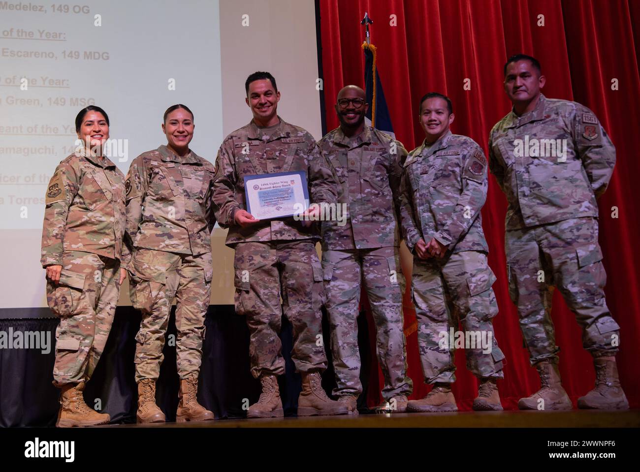 Members of the 149th Fighter Wing pose for a group photo on Joint Base ...