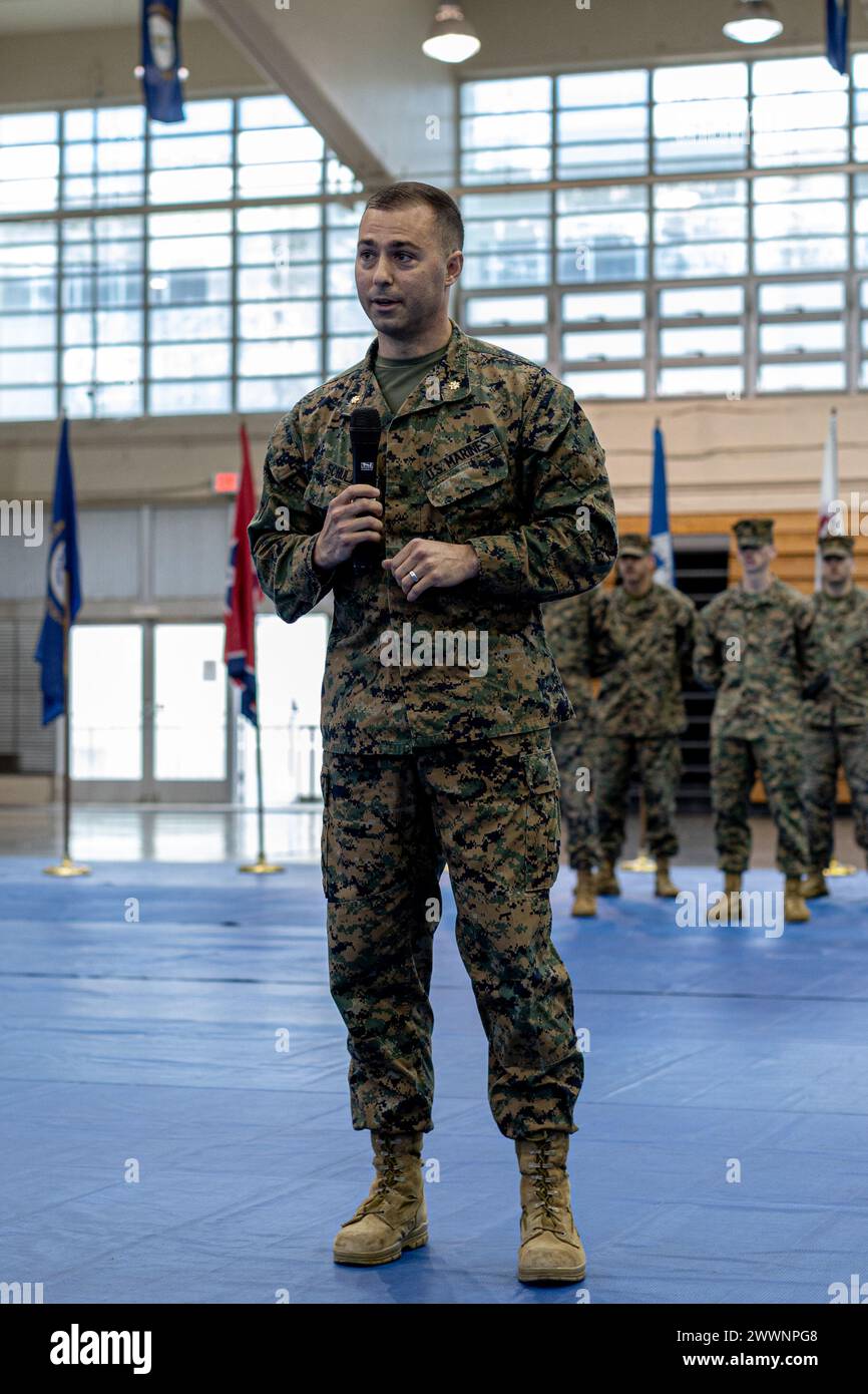 U.S. Marine Corps Maj. Joseph Schulze, the oncoming commanding officer ...