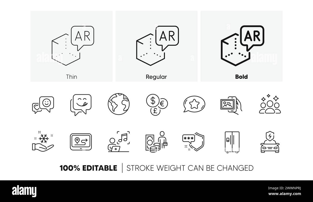 Gps, Money profit and Augmented reality line icons. For web app, printing. Line icons. Vector ...