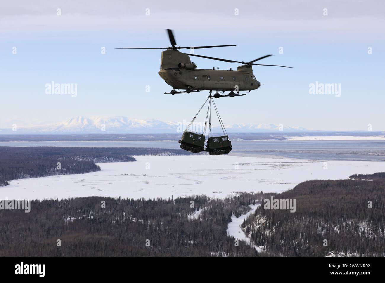 With Mount Susitna in the background, an Alaska Army National Guard CH ...
