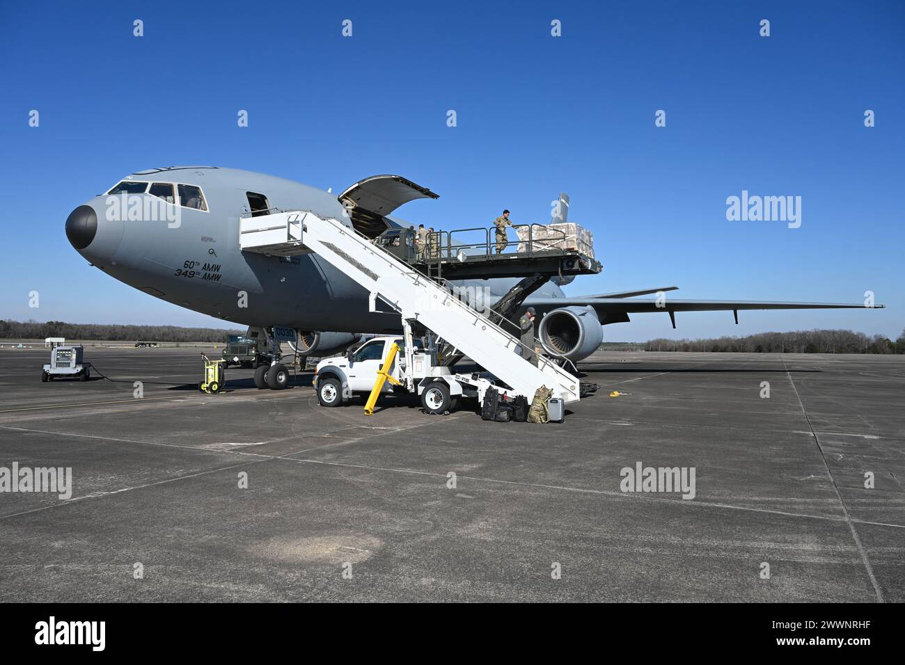 A KC-10 Extender assigned to the 60th Air Mobility Wing sits on the ...
