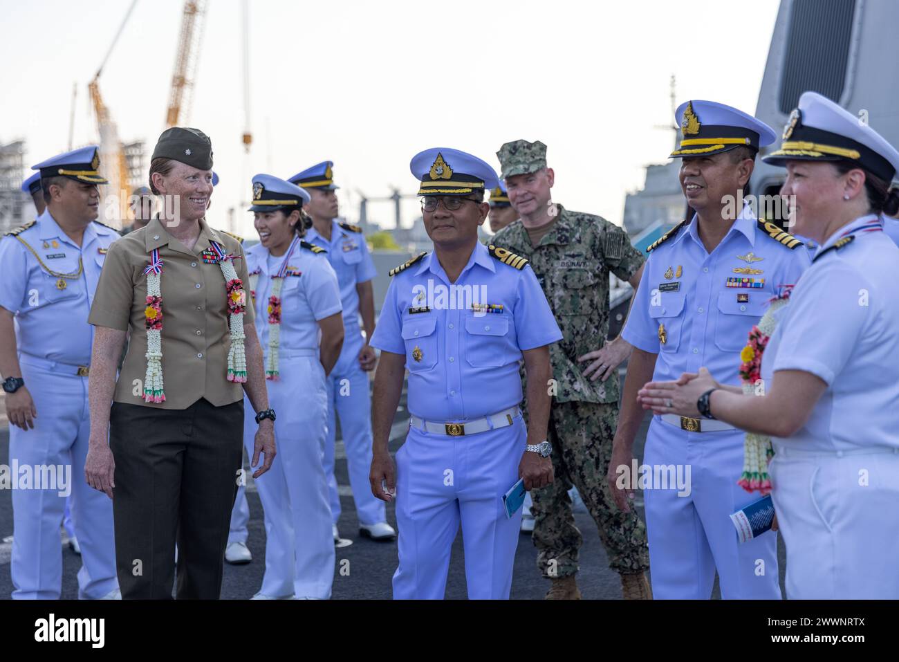 U.S. Navy Capt. Michel Brandt, right, commanding officer of the ...