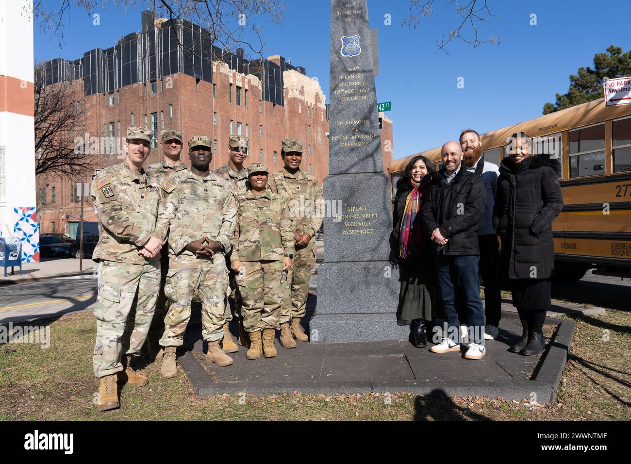 Officers with the 369th Sustainment Brigade meet with members of ...