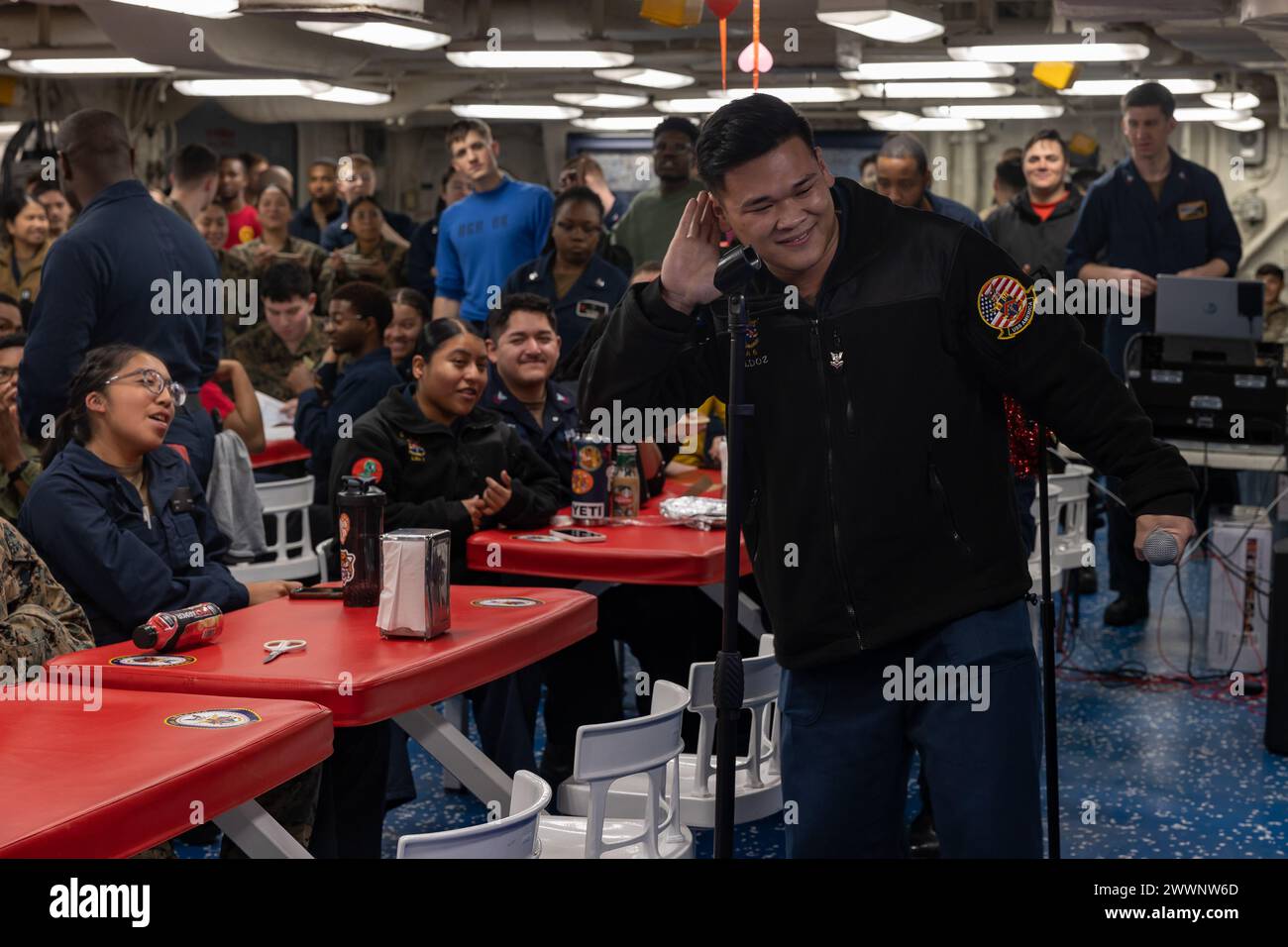 U.S. Navy Logistics Specialist 2nd Class Jared Baldoz, assigned to the ...