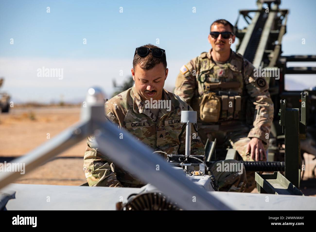 U.S. Army Sgt. Vincent Cicala and Chief Warrant Officer 2 Matthew Hedges, assigned to Delta Co ...