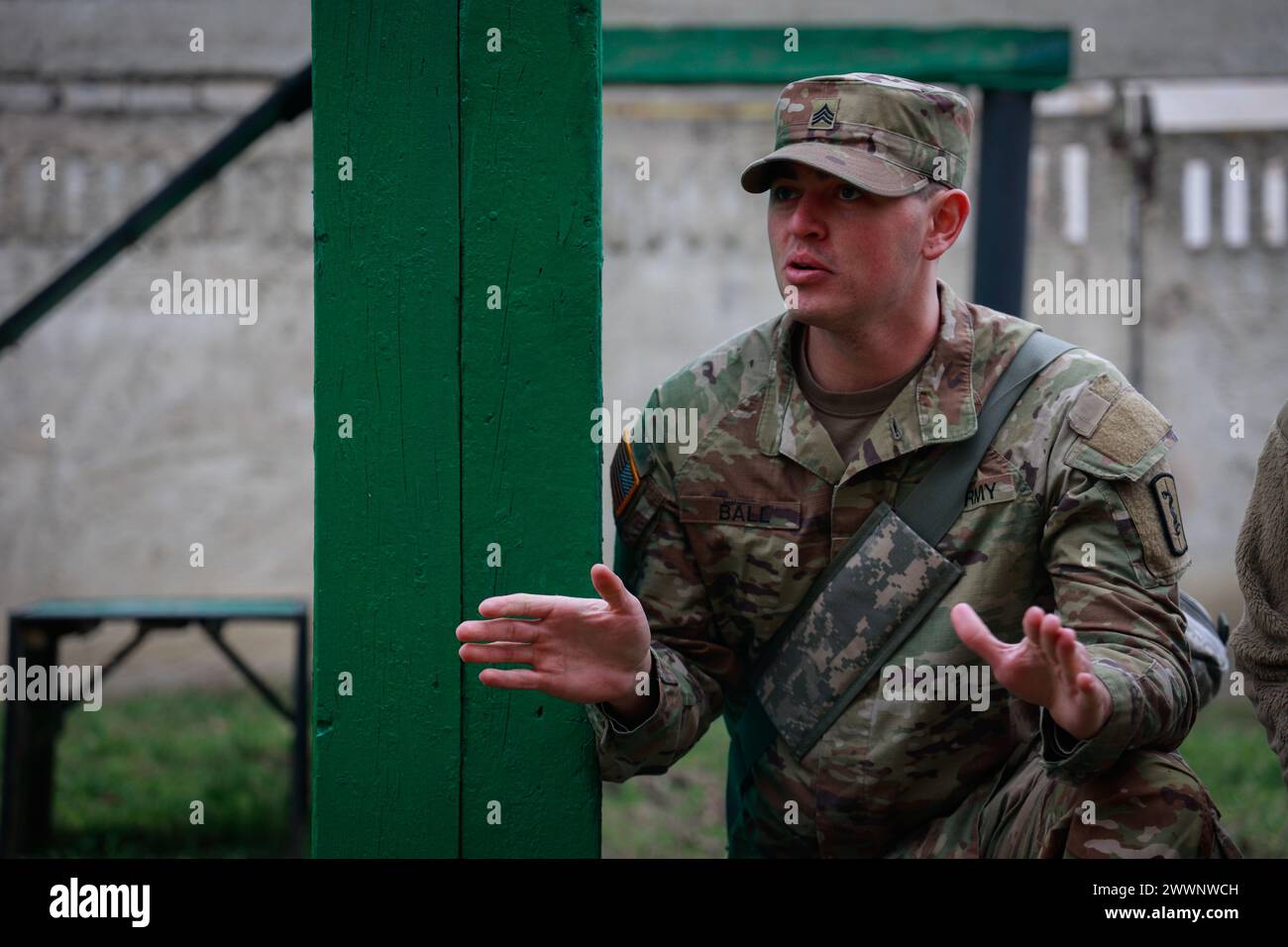 U.S. Army Sgt. Trevor Ball, combat medic, 30th Medical Brigade, gives ...