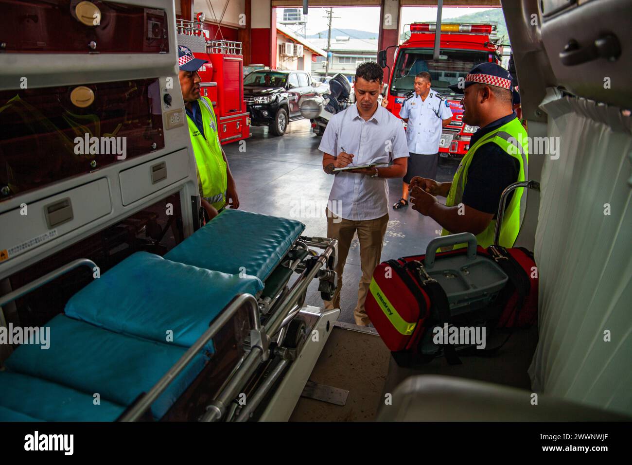 Members from the Nevada National Guard visit a Fire Department in Apia ...