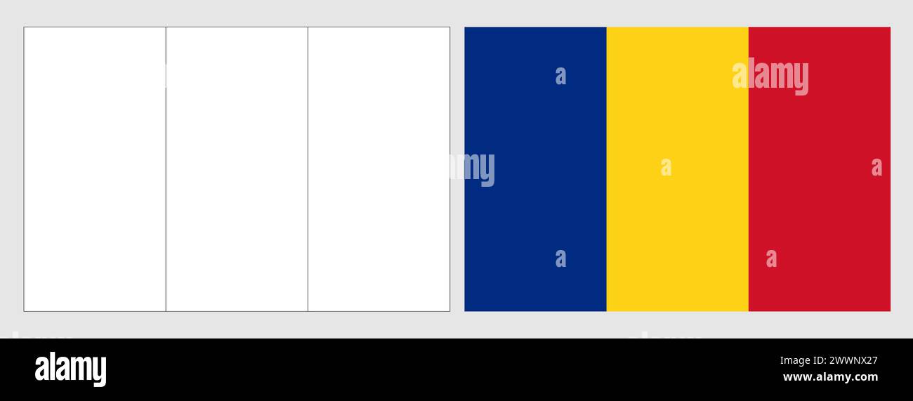 Romania flag - coloring page. Set of white wireframe thin black outline ...