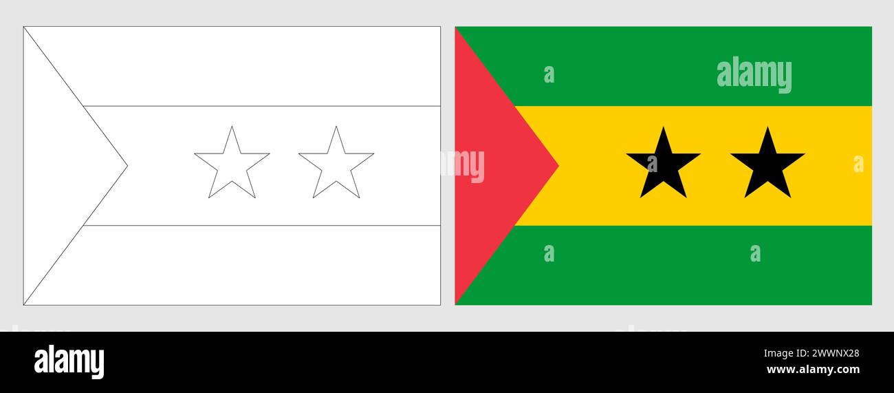 Sao Tome and Principe flag - coloring page. Set of white wireframe thin ...