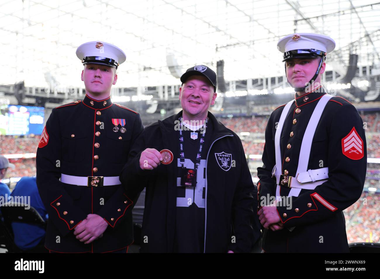 While at Super Bowl LVIII two members of the Joint Armed Forces Color ...