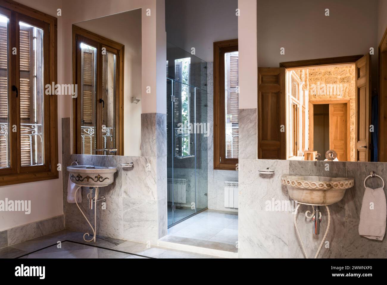 Double basins with mirrors and marble in luxury apartment in Beirut ...