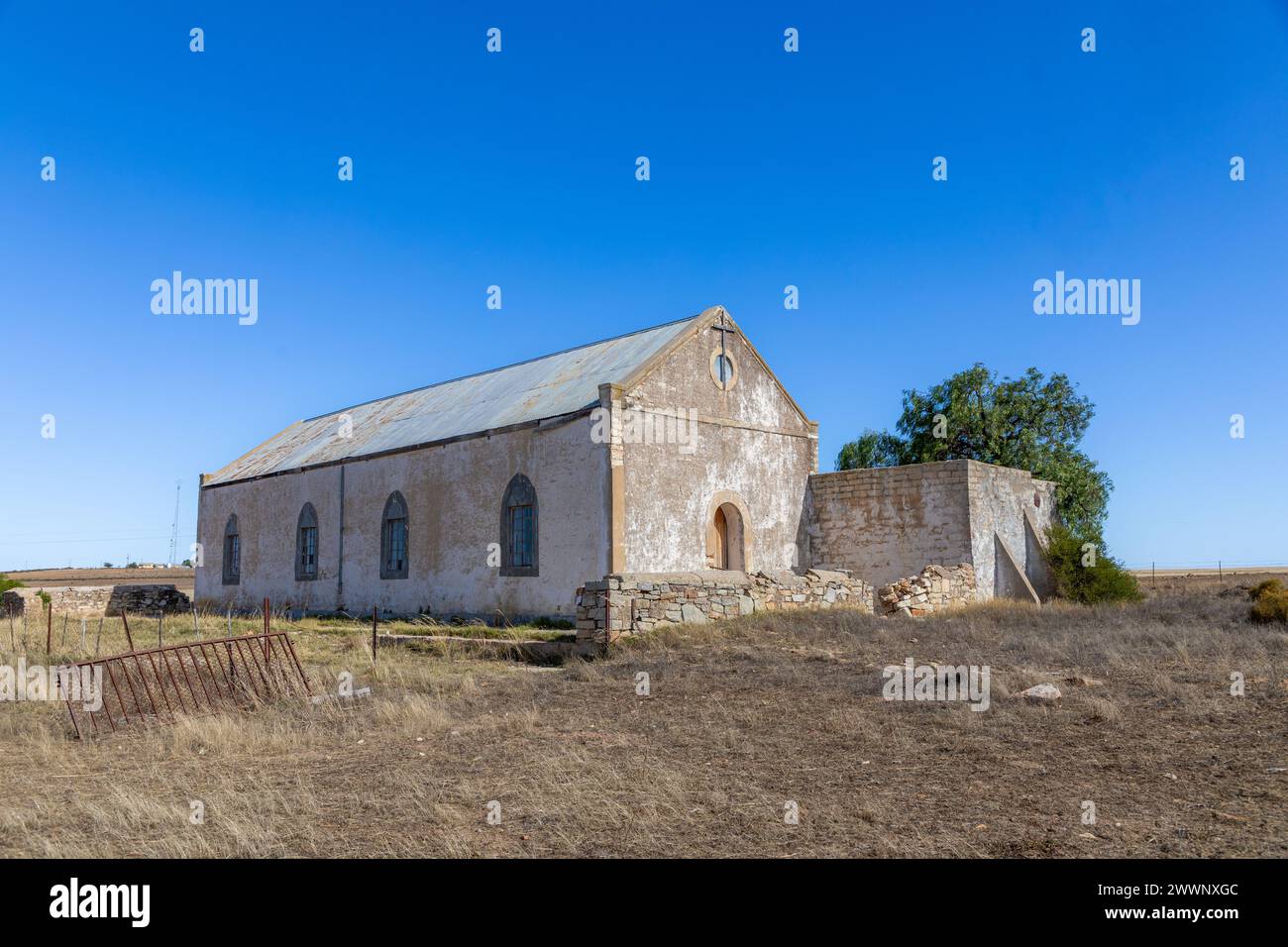 Old abandoned and dilapidated church building in the Karoo region of ...