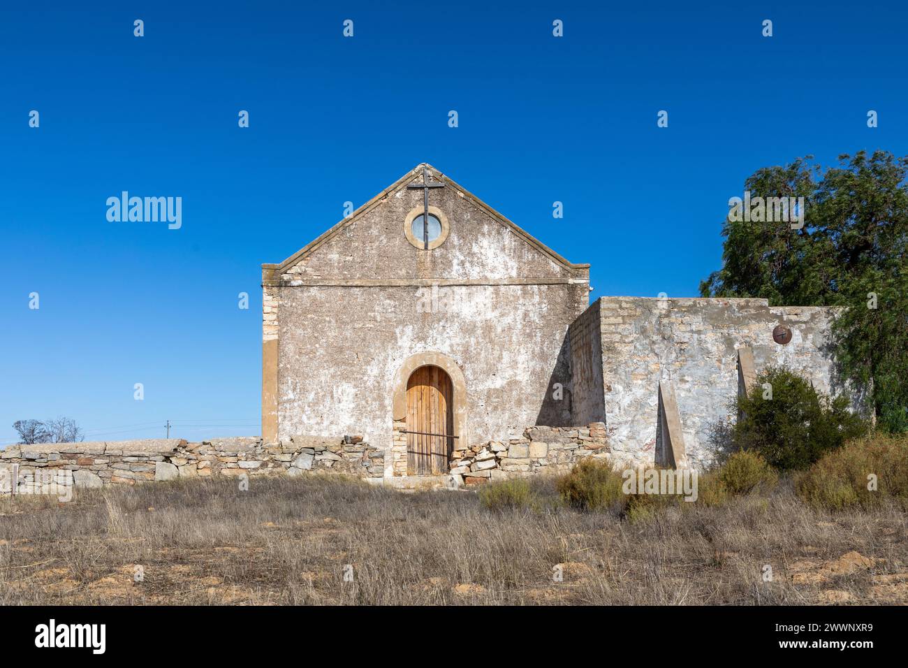 Front entrance facade and gable end of an old church building in the ...