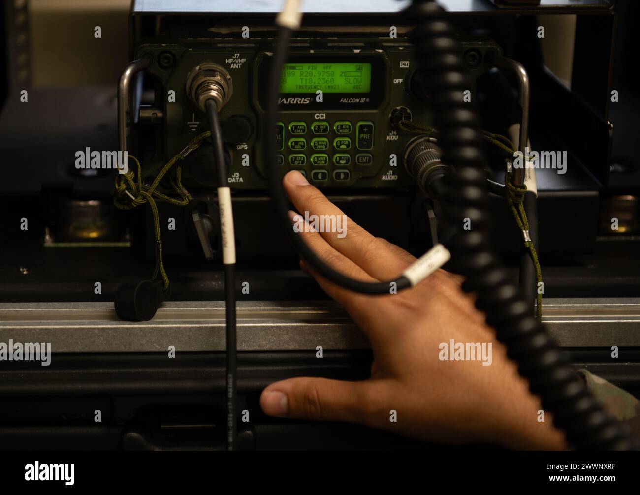 U.S. Air Force member operates an L3 Harris: PRC-160 High Frequency (HF ...