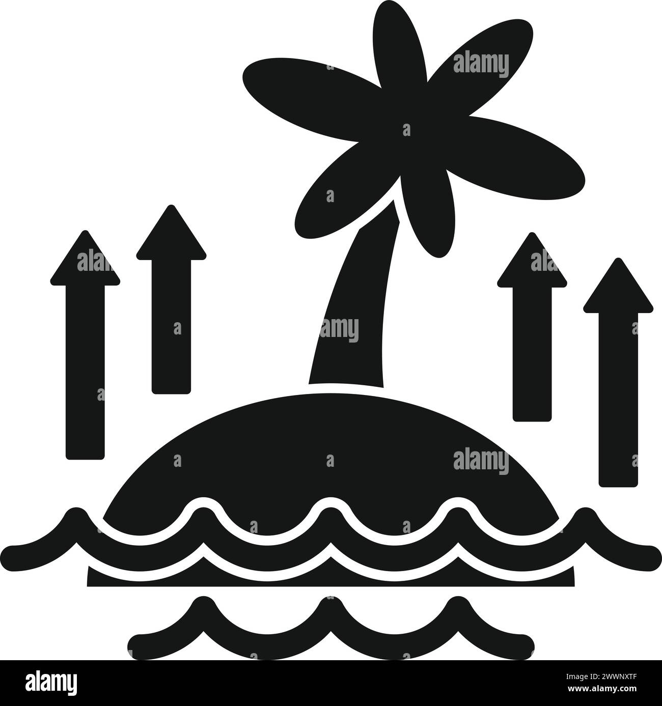 Sea level rise on island icon simple vector. Climate change. Global ...