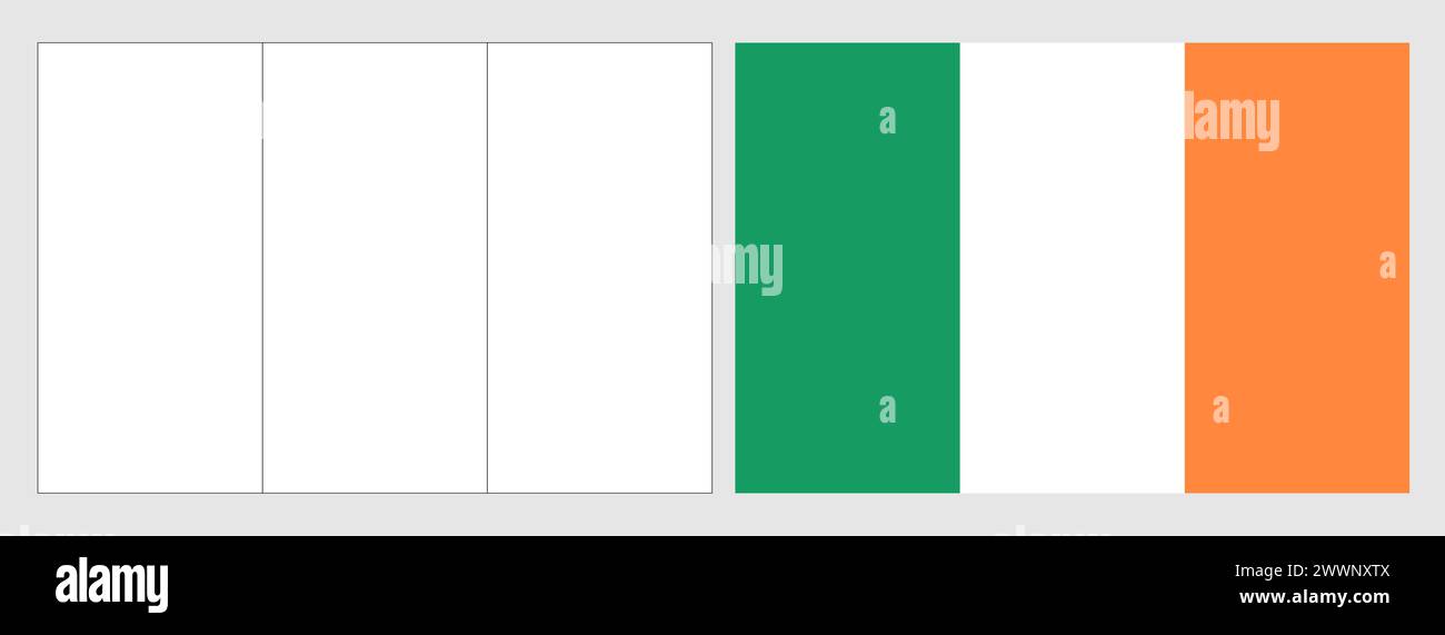 Ireland flag - coloring page. Set of white wireframe thin black outline ...