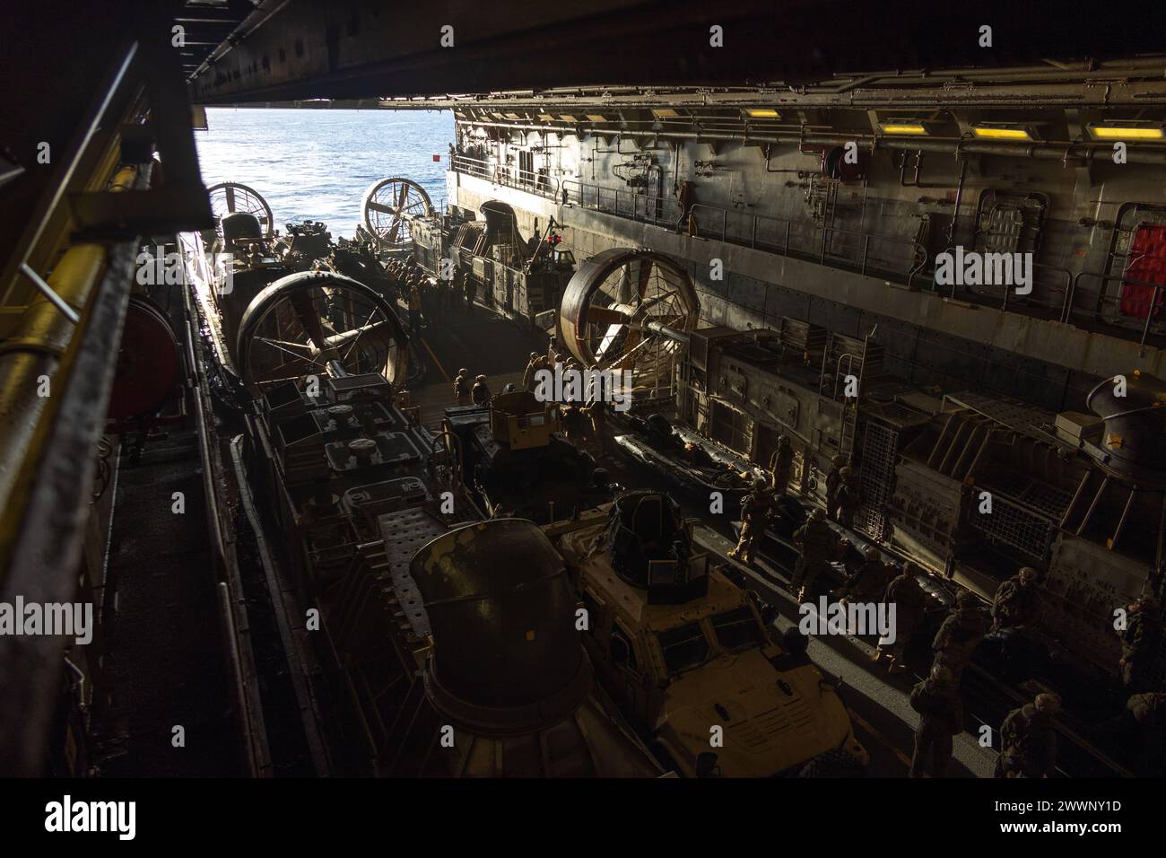U.S. Navy Sailors with the amphibious docking ship USS Green Bay (LPD ...