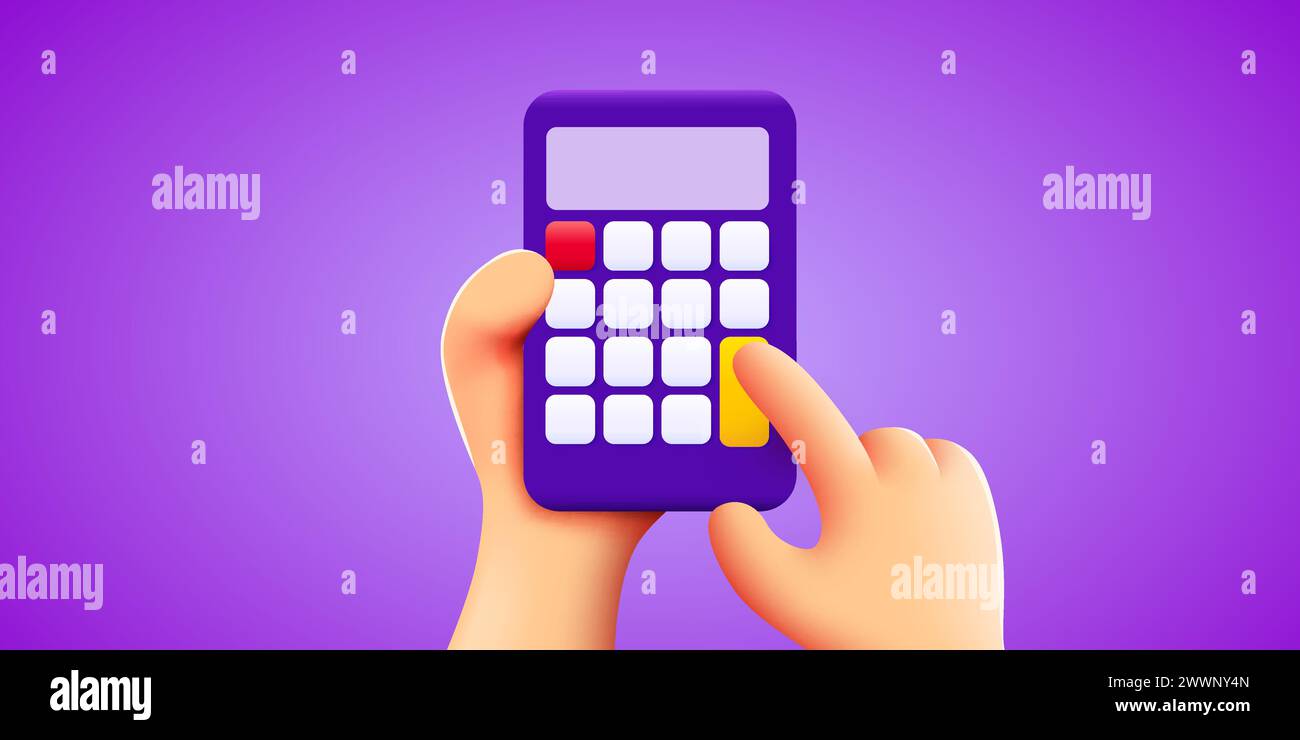 Hand makes calculations using calculator. Cartoon 3d style. Vector illustration Stock Vector ...