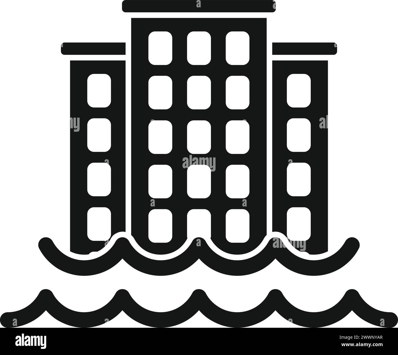 Coast city in floods icon simple vector. Climate change disasters ...