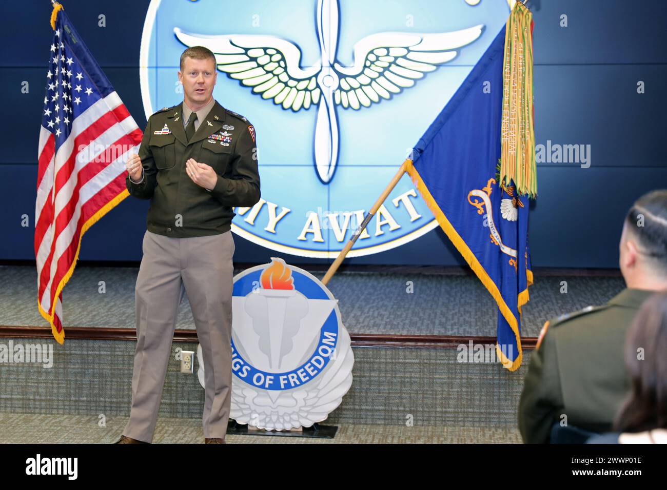 Col. Keith Hill, 110th Aviation Brigade commander, speaks during Bryce ...