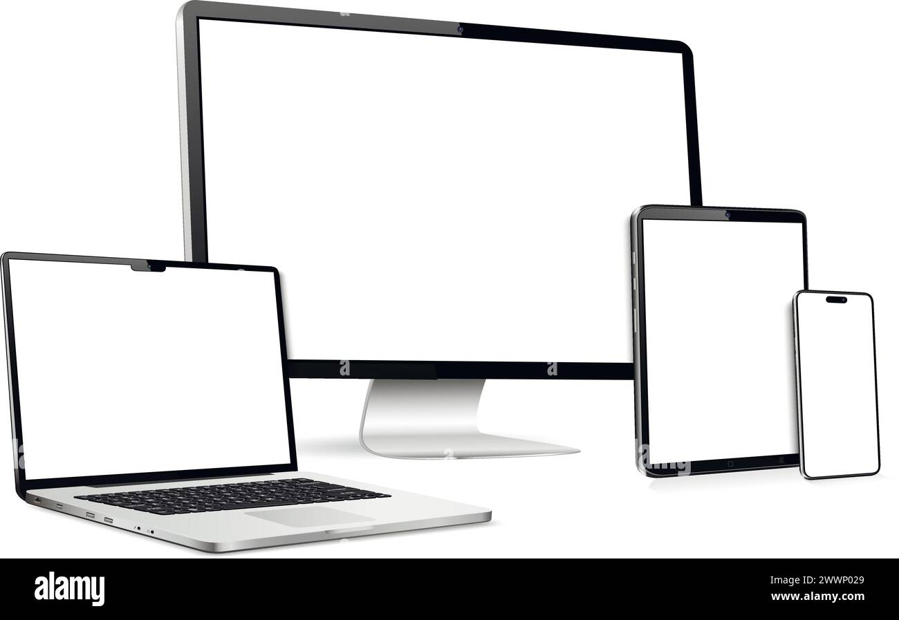 Realistic monitor computer, laptop, tablet and smartphone. Modern ...
