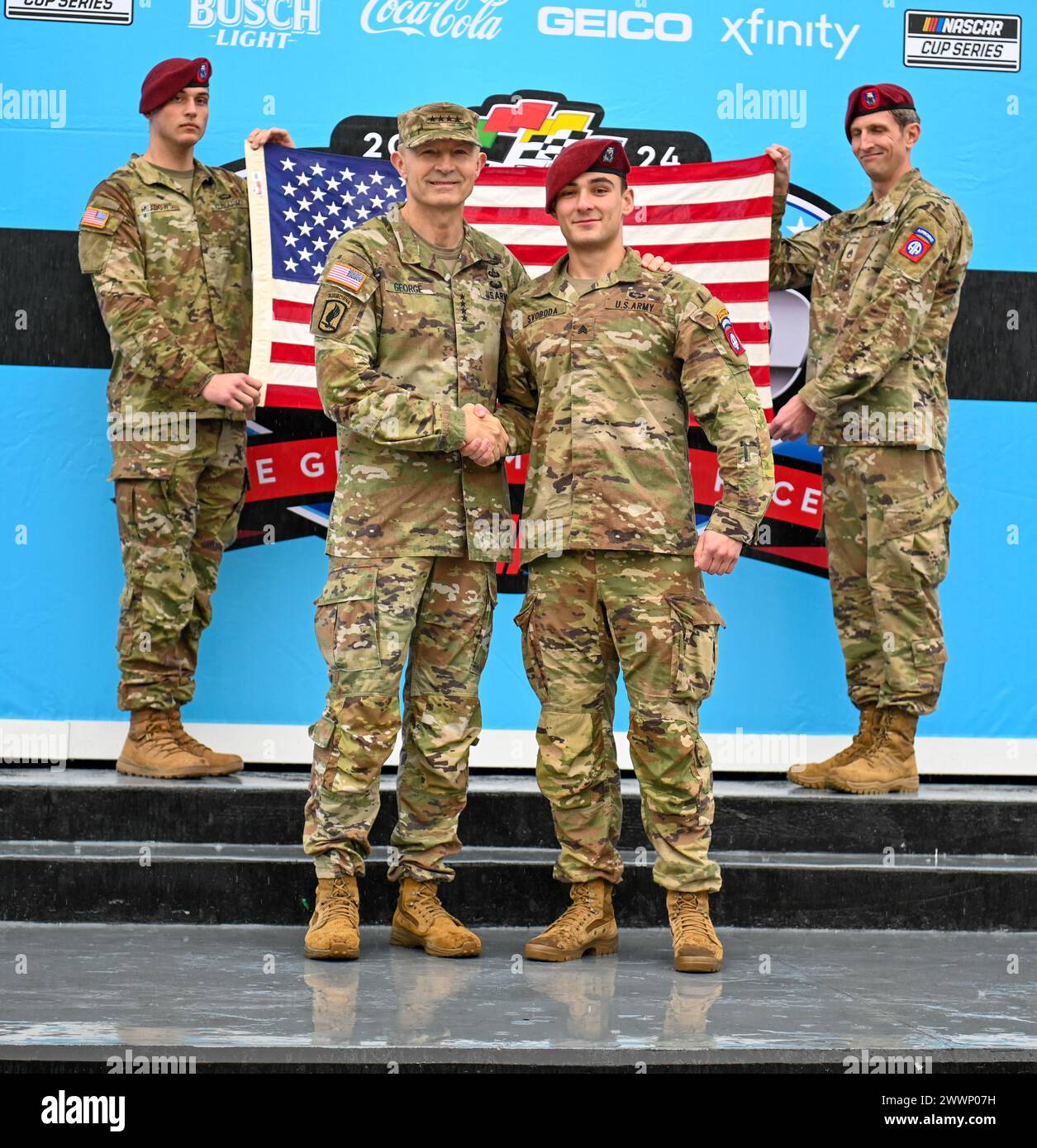 Sergeant Nolan Svoboda poses with General Randy George, Chief of Staff ...