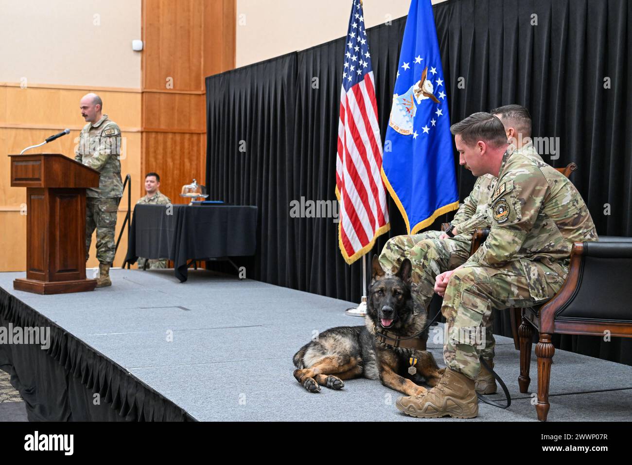 (Left) Staff Sgt. Daniel Duarte, 75th Security Forces Squadron, speaks ...