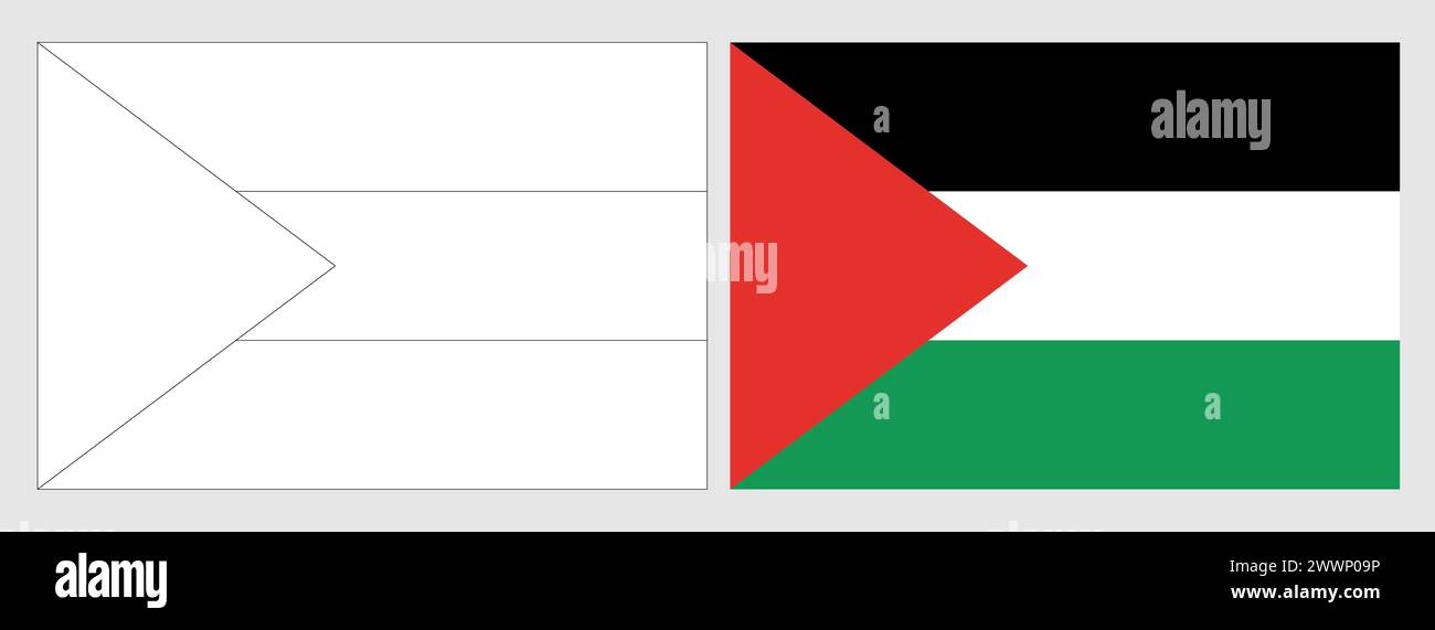 Palestine flag - coloring page. Set of white wireframe thin black ...