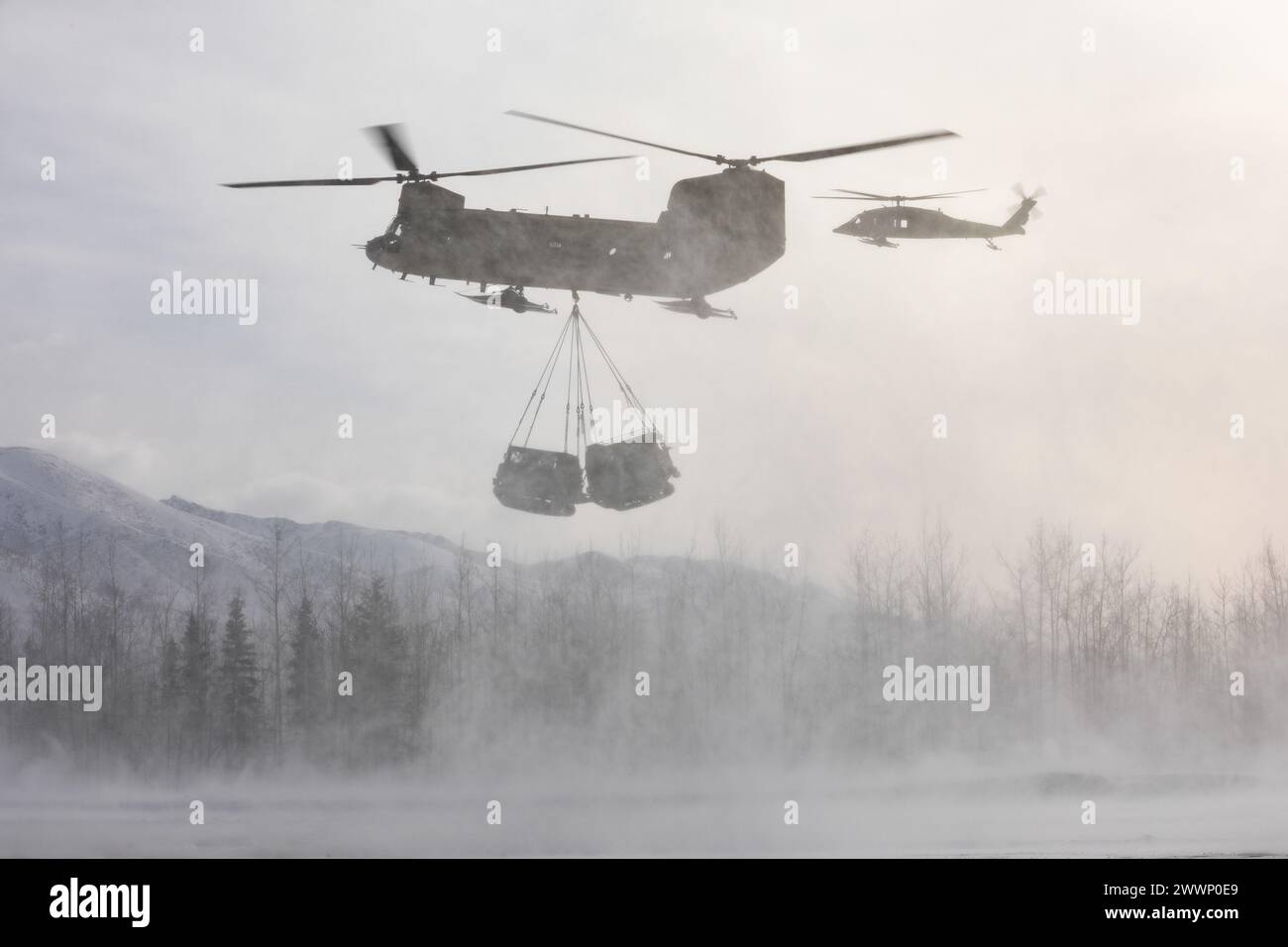 An Alaska Army National Guard CH-47F Chinook helicopter lifts a Small ...