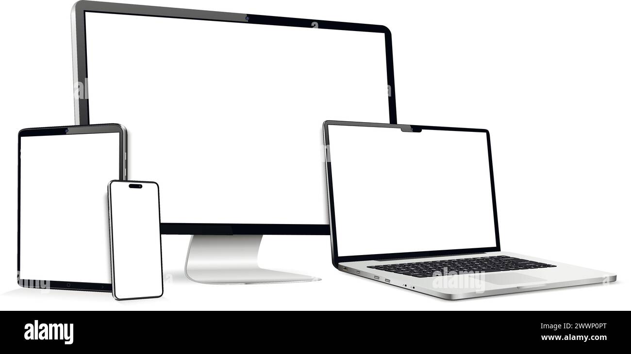 Realistic monitor computer, laptop, tablet and smartphone. Modern ...